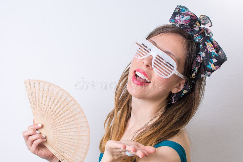 Woman in Bathing Suit Holding Hand Fan Stock Image - Image of portrait ...