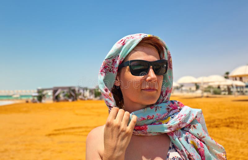 Woman on a Beach of Dead Sea Stock Photo - Image of horizontal, female ...