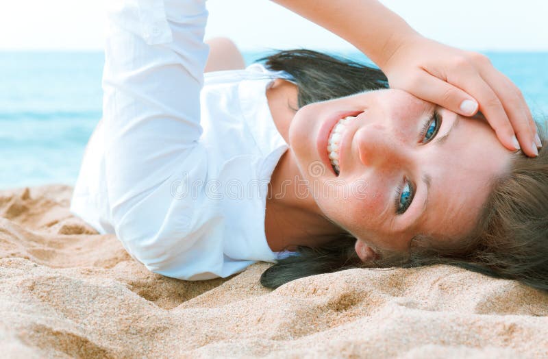 Portrait of a Worried Girl Sitting on the Beach Stock Image - Image of ...