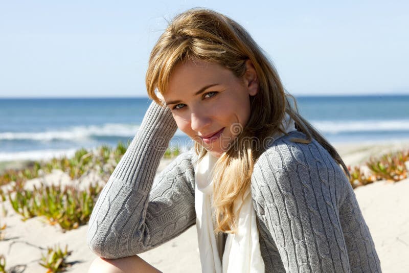 Woman beach stock photo. Image of caucasian, blue, cold - 60683066