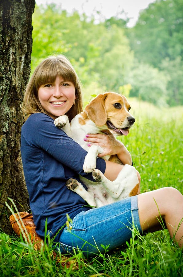 Woman with beagle stock photo. Image of person, cute - 43139090