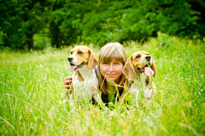 Woman with beagle stock photo. Image of girl, female - 45187184