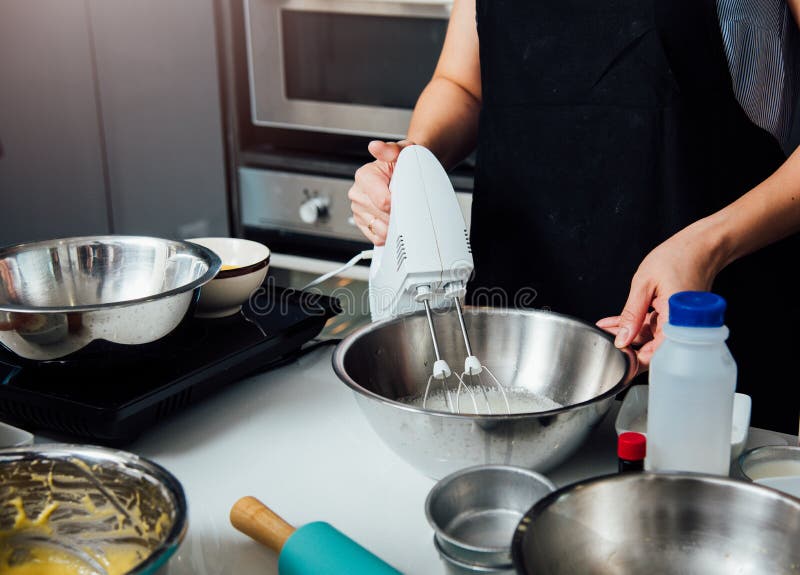 Woman Beat Dough Mixer by Machine Stock Image - Image of beat, cook ...