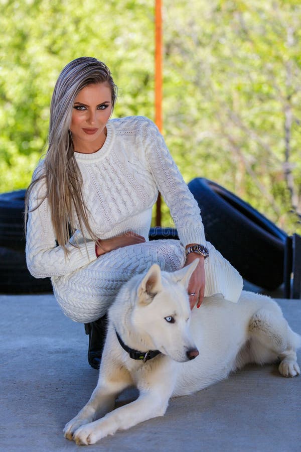 Woman with a Beautiful Husky Dog Stock Image - Image of fashionable ...