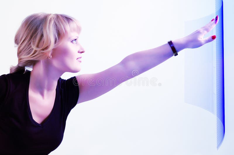 Woman Beautiful Touch Screen Stock Photo - Image of login ...