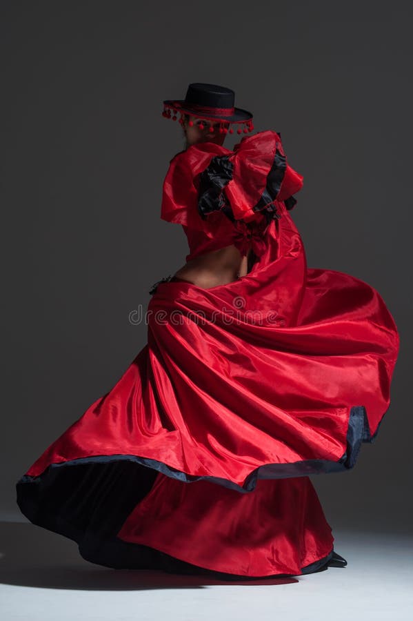 Woman in Beautifull Red Dress Dancing Stock Image - Image of corset ...