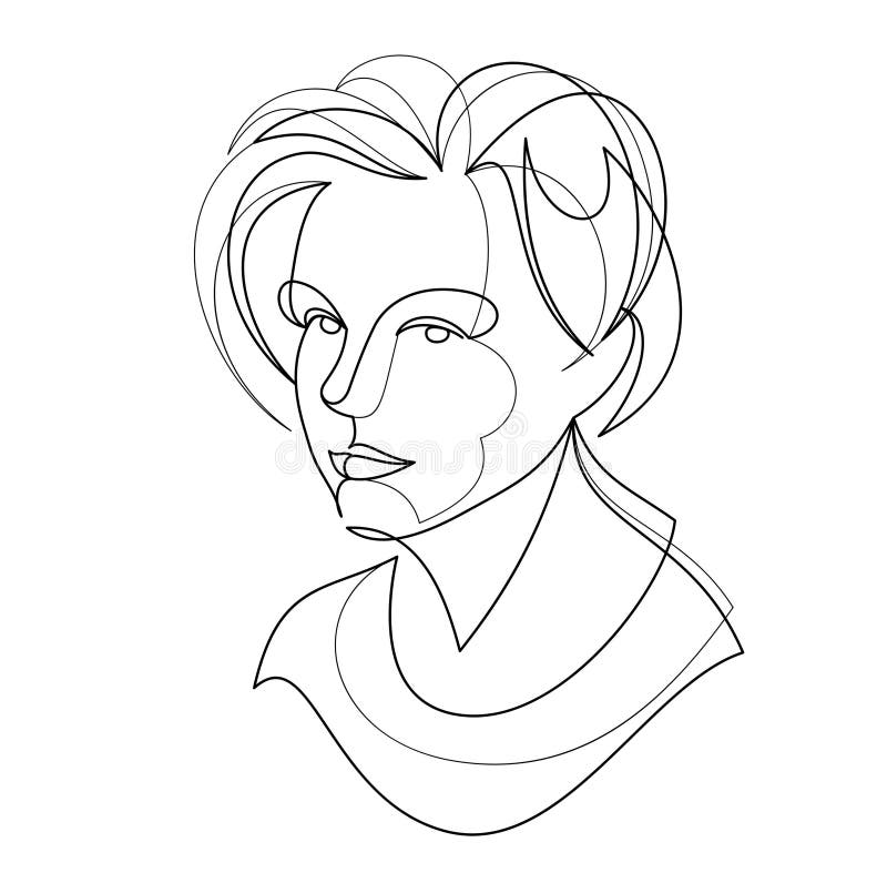 Woman Beauty Face Vector Linear Illustration Delicate Line Art Of
