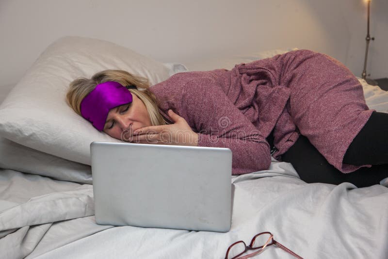Falling Asleep while Working from Home Stock Image - Image of pillows ...