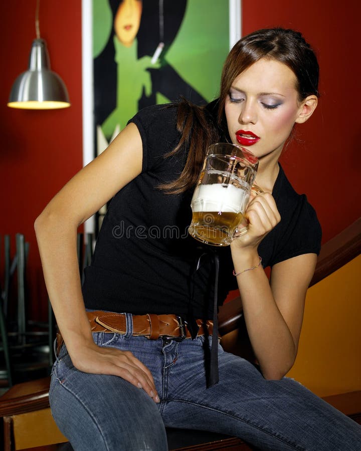 Woman with beer stock image. Image of glass, looking, elegance - 8703915