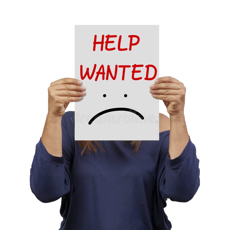 Woman Behind Help Wanted Banner Stock Photo - Image of caucasian ...