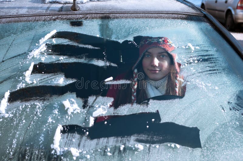 Woman Behind Windshield in Winter Stock Photo - Image of scarf ...
