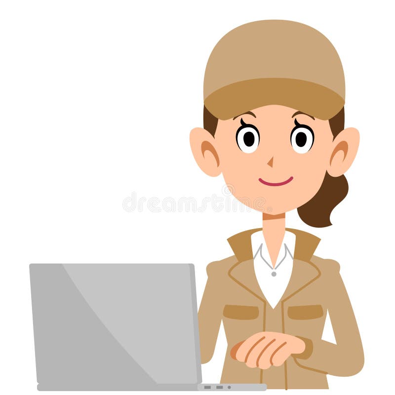 Woman in Beige Work Clothes Operating a Personal Computer Stock Vector ...