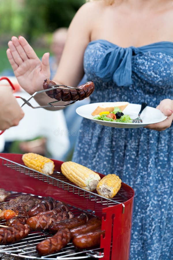 Woman Being on Diet Refusing Sausage Stock Photo - Image of host ...