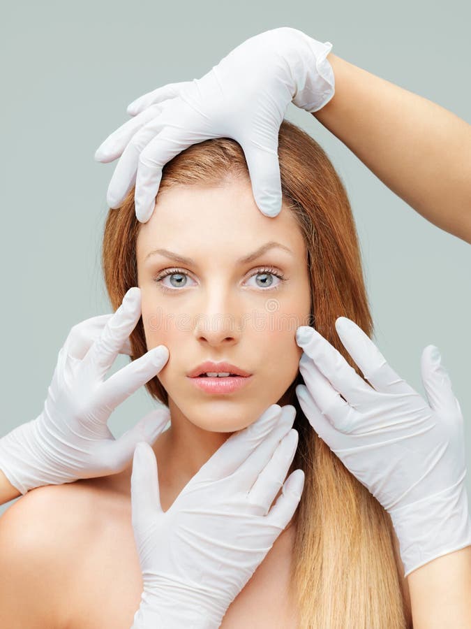 Woman Being Examinated Plastic Surgeons Hands Stock Photo - Image of ...