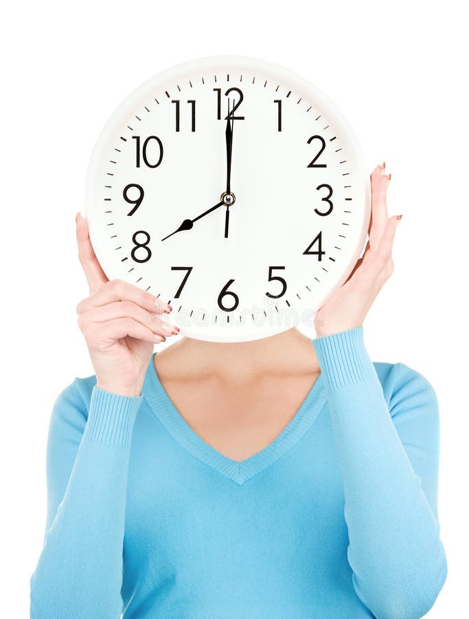Woman with Big Clock Covering Face Stock Image - Image of head, adult ...