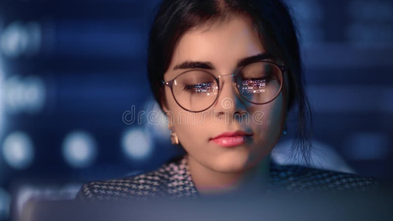 Woman Big Data Analyzing Working Laptop Cyberspace Futuristic Digital Technology Database