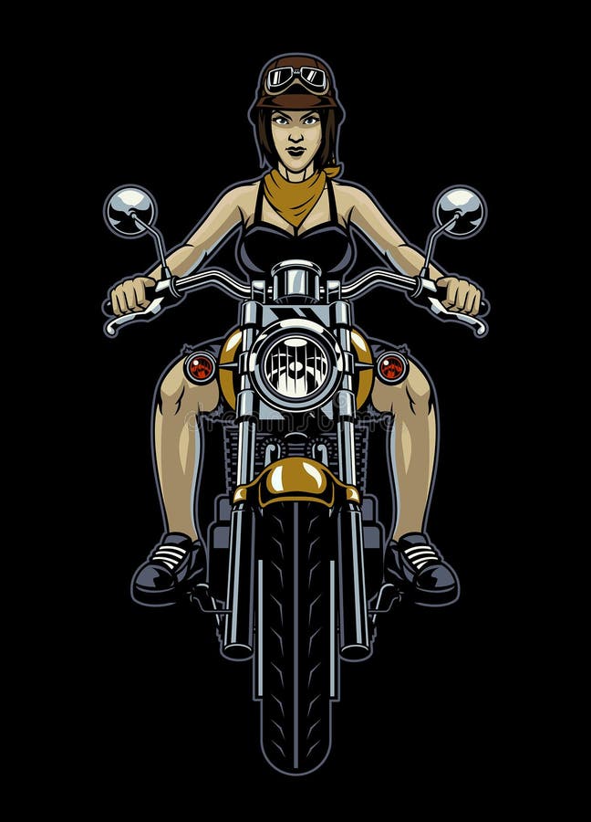 Woman Biker Riding the Old Motorcycle in Front View Angle Stock Vector ... Woman Biker Riding the Old Motorcycle in Front View Angle Stock Vector ...