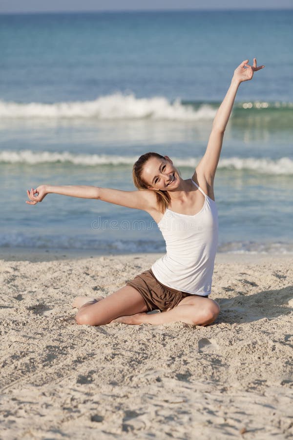 Woman with Bikini in the Sea Jumping Landscape Stock Photo - Image of ...
