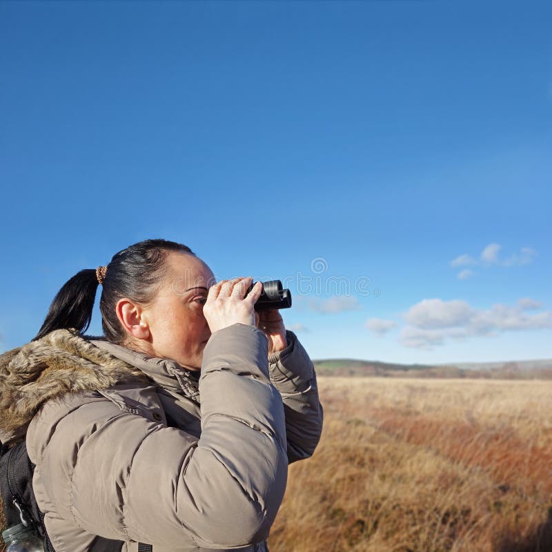 Woman with Binoculars Birdwatching, Stock Image - Image of nature ...