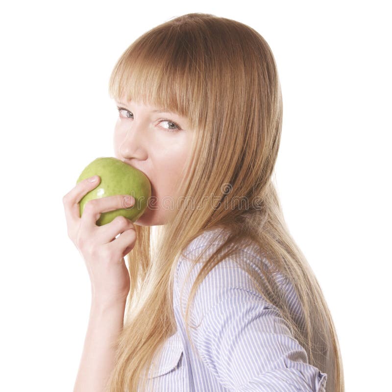 Woman biting apple stock photo. Image of female, young - 12743934