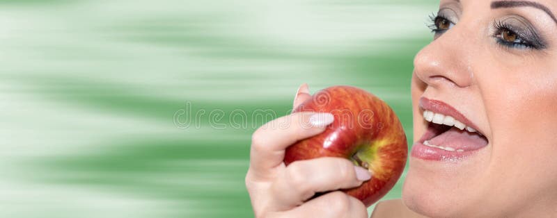 Woman biting an apple stock photo. Image of fresh, biting - 133418206