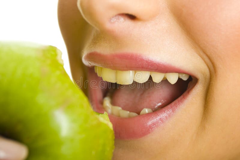 Healthy Teeth and Green Apple Stock Image - Image of female, food: 8885837
