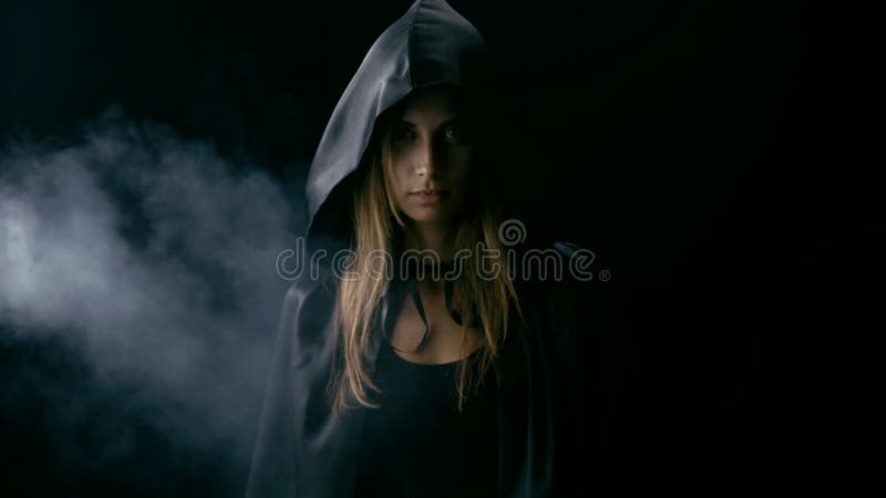 Woman in Black Cape in Smoke Stock Video - Video of evil, scare: 127177341