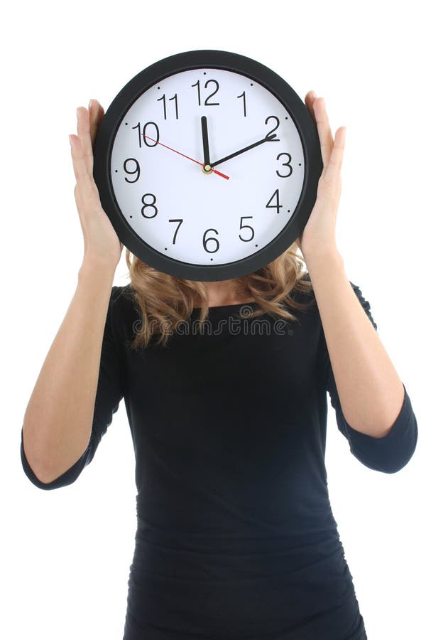Woman in black with clock stock photo. Image of concept - 19072462