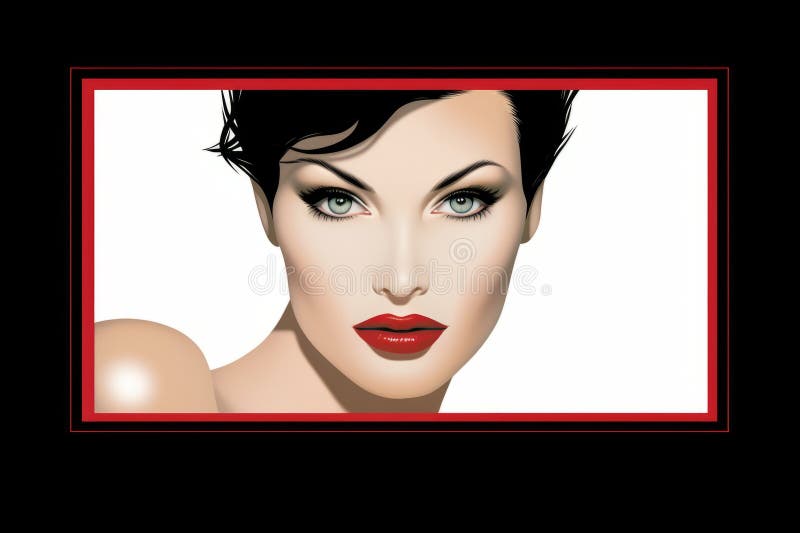 A Woman With Black Hair And Red Lips Stock Illustration Illustration