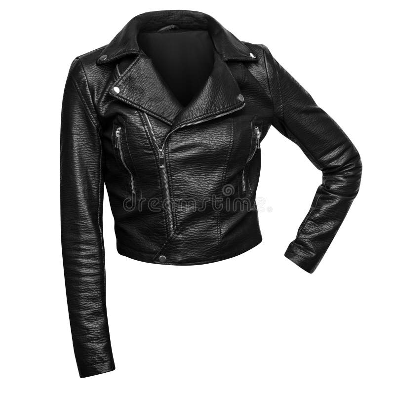 Woman Black Leather Jacket Isolated on White Background Stock Photo ...