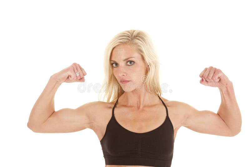 Woman Black Sports Bra Flex Biceps Stock Image - Image of athletic ...