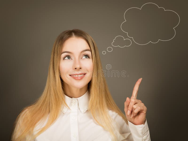 Woman at the Blackboard with Think Bubble Stock Photo - Image of blonde ...