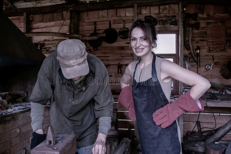 Woman in Blacksmith Shop. Interior of an Old Forge Stock Image - Image ...