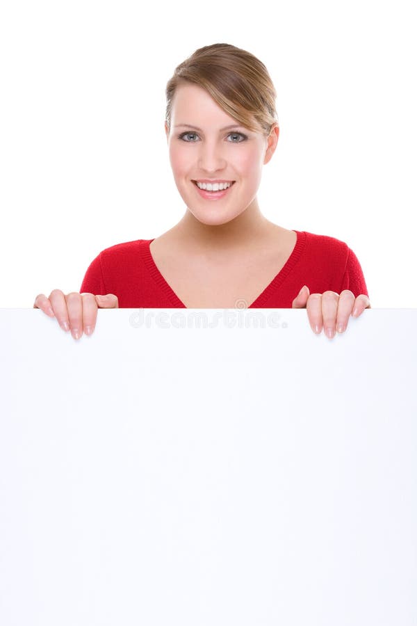 Woman with blank sign stock image. Image of finger, idea - 9636109
