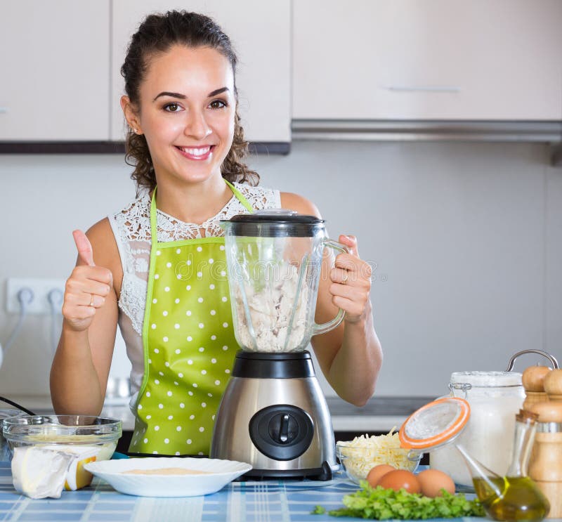 Happy Girl Using Blender Grinding Ingredients Stock Photos - Free ...