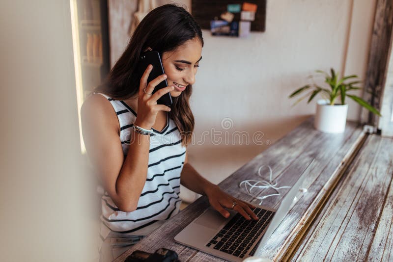 Woman Blogger at Work on Her Laptop Computer Stock Image - Image of ...