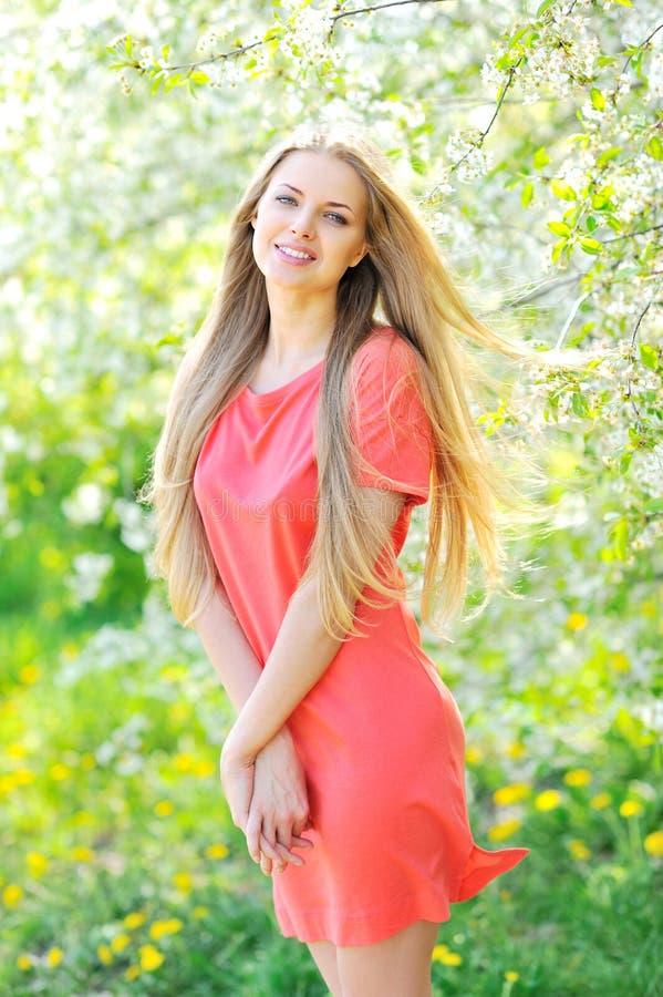 Spring Beauty Girl. Beautiful Young Woman in a Summer Park Outdo Stock ...
