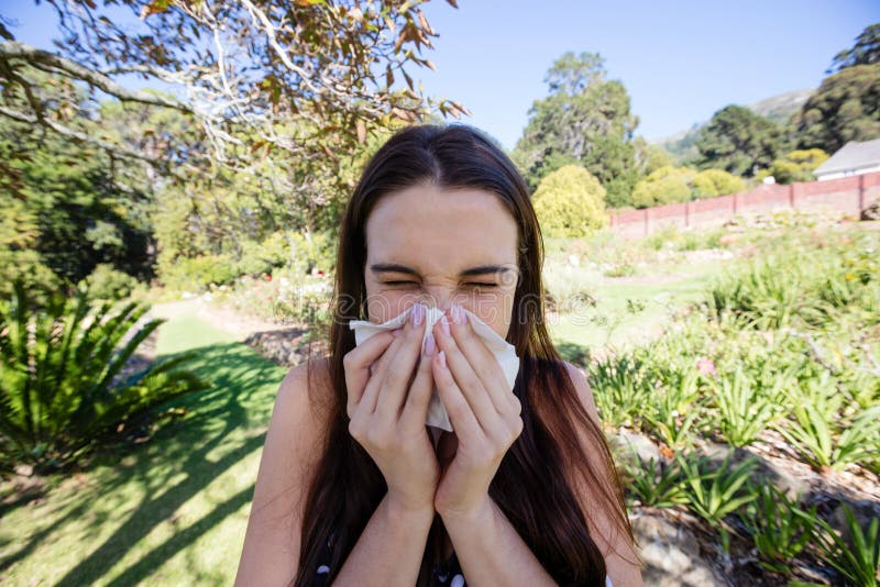 Woman Blowing Nose with Tissue Paper Stock Image - Image of cold ...