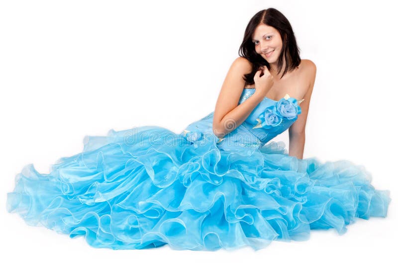 Fashion Model Dancing Blue Dress Flying Fabric, Woman Waving Gown Stock ...