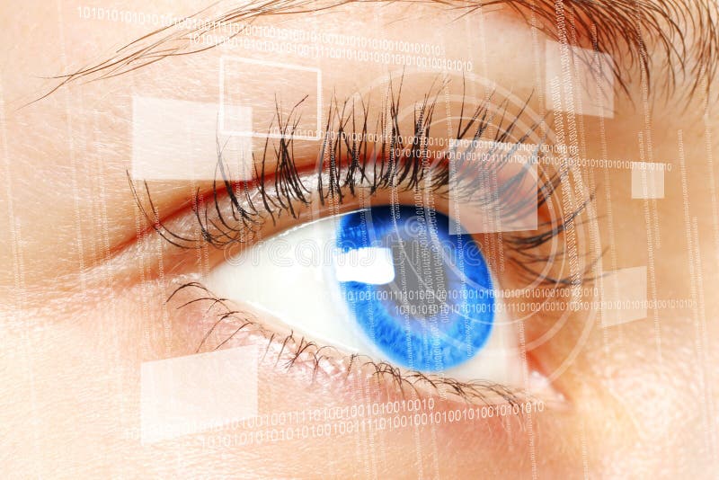 Woman Blue Eye Looking on Digital Virtual Screen Stock Image - Image of ...