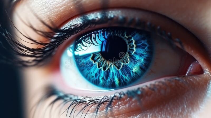Woman Blue Eye Macro with Space Reflection Inside Stock Illustration ...