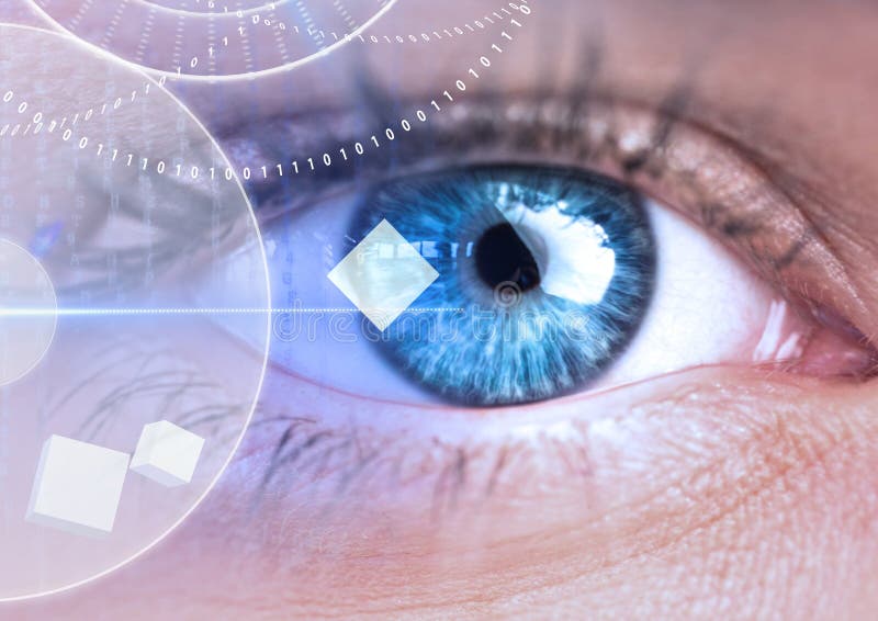Woman Blue Eyes with Interface Screen Stock Photo - Image of iris ...