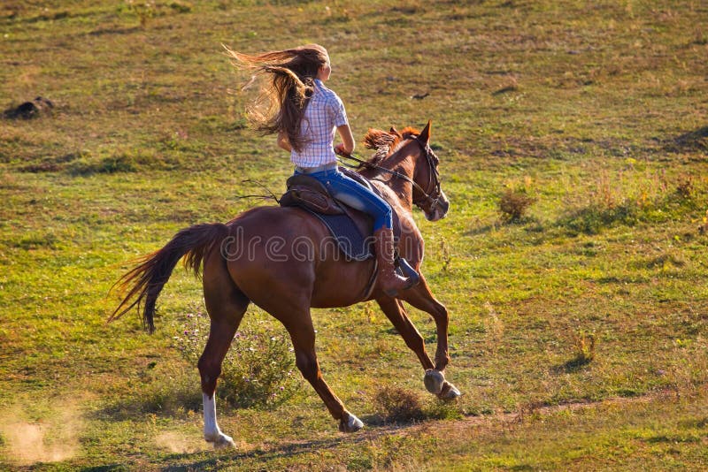 Woman in Blue Jeans Riding a Horse Stock Photo - Image of caucasian ...