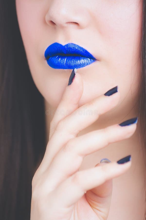Woman With Blue Lipstick stock photo. Image of face - 111615360
