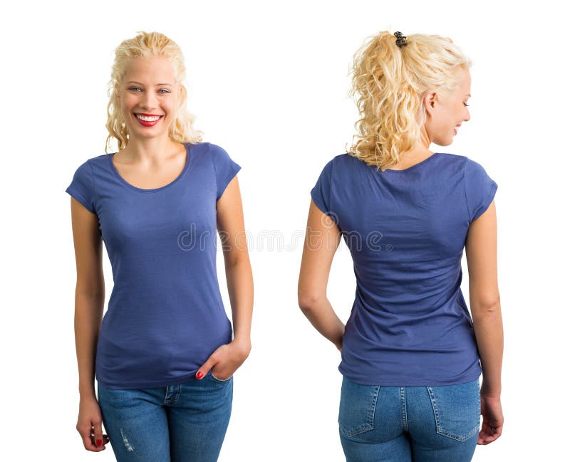 Woman in Blue Round Neck T-shirt Stock Image - Image of cotton ...