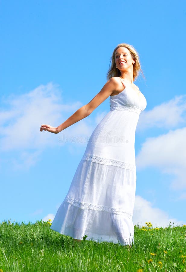 Woman and blue sky stock image. Image of happy, beautiful - 9715879