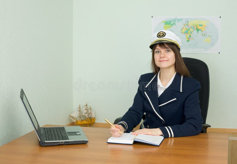 Woman in a Uniform of Seaman Shows Broad Stock Photo - Image of peaked ...