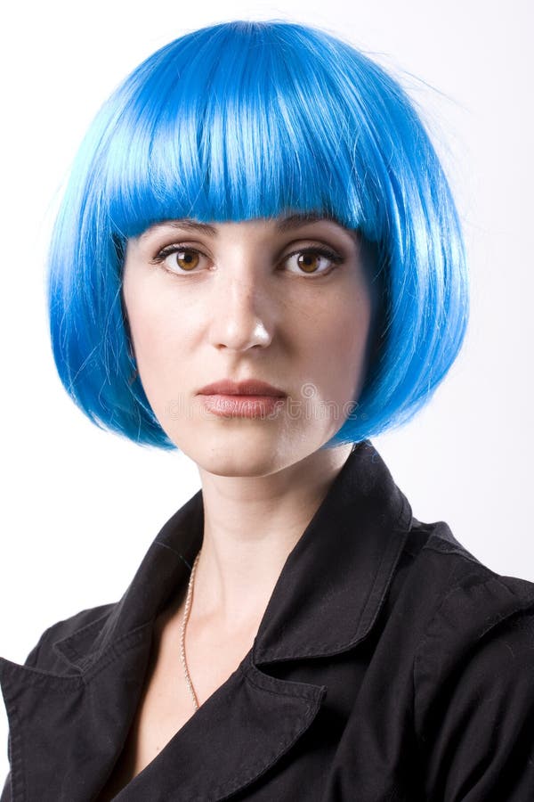 Woman in blue wig stock image. Image of cheerful, cute - 13191391