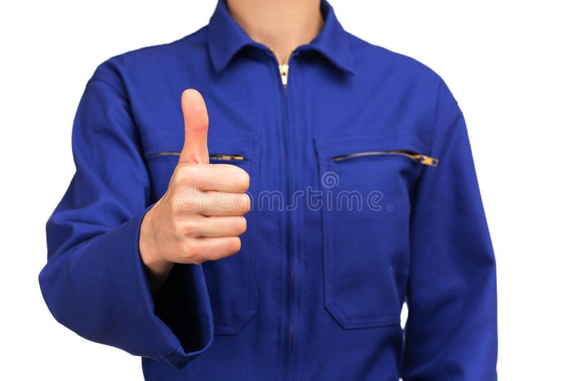 Woman in Blue Work Uniform Making the Sign All is Well Stock Image ...
