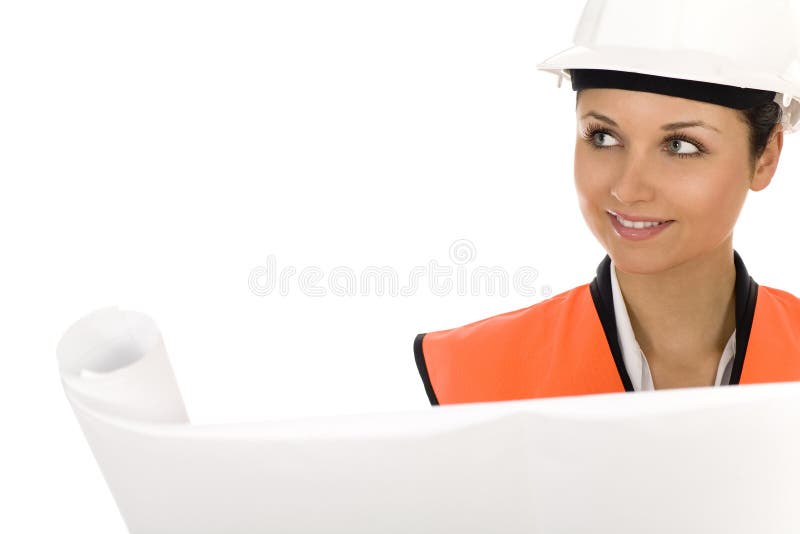 Woman with Blueprints stock image. Image of project, plans - 6949059
